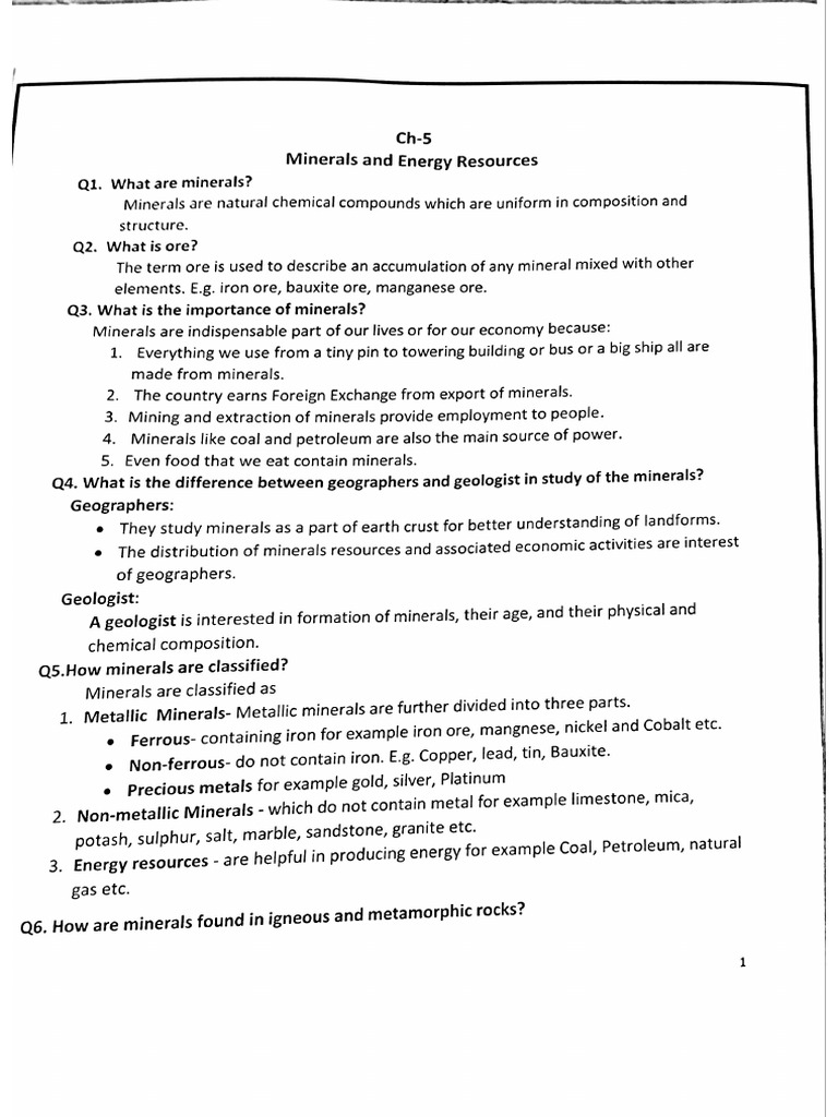 Minerals and Energy Resources | PDF
