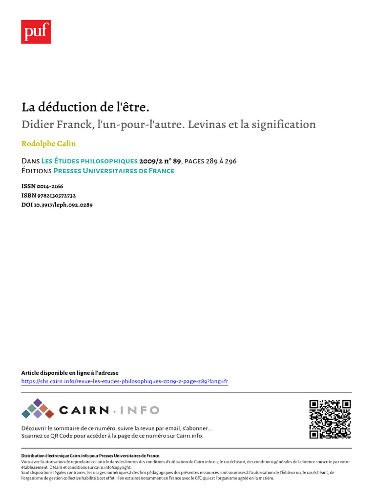 Calin 2009 La Deduction de Letre | PDF | Martin Heidegger | Dieu