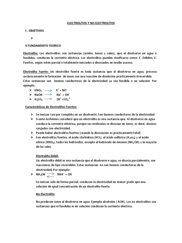 Electrolitos y No Electrolitos: Definición y Ejemplos | PDF ...