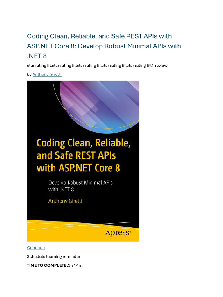 ASP NET Core 8 Develop Robust Minimal APIs With NET 8 | PDF | World ...
