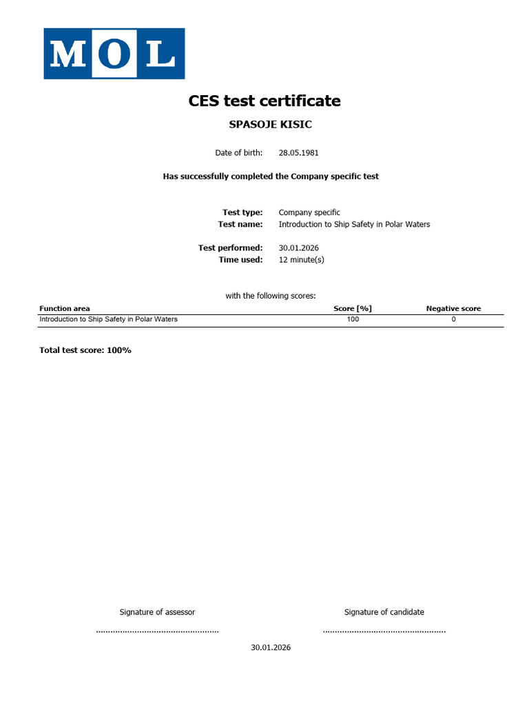 Ces Test Certificate | PDF