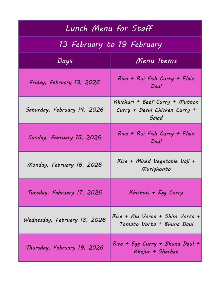 Lunch Menu - 2026 (13 Feb - 19 Feb) | PDF