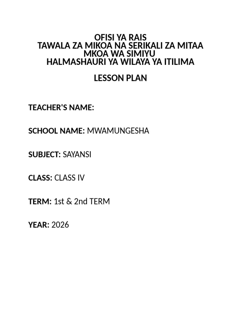 Lesson Plan 2026 Class IV Sayansi | PDF