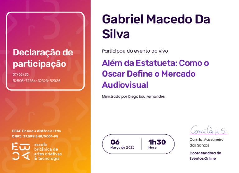 Ebac Certificate Oscar | PDF