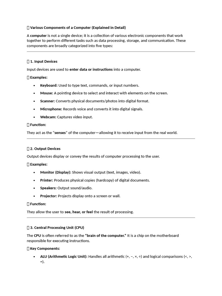 ? Various Components of A Computer | PDF | Computer Data Storage | Ip ...