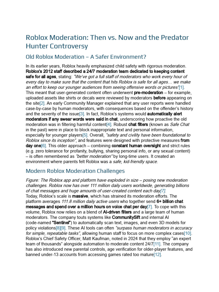 Roblox Moderation - Then vs. Now and The Predator Hunter Controversy | PDF