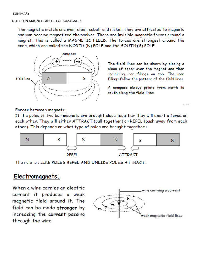 Summary Notes On Magnets and Electromagnets | PDF