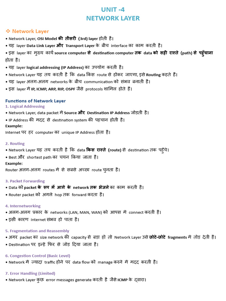 Unit - 4 Network Layer | PDF