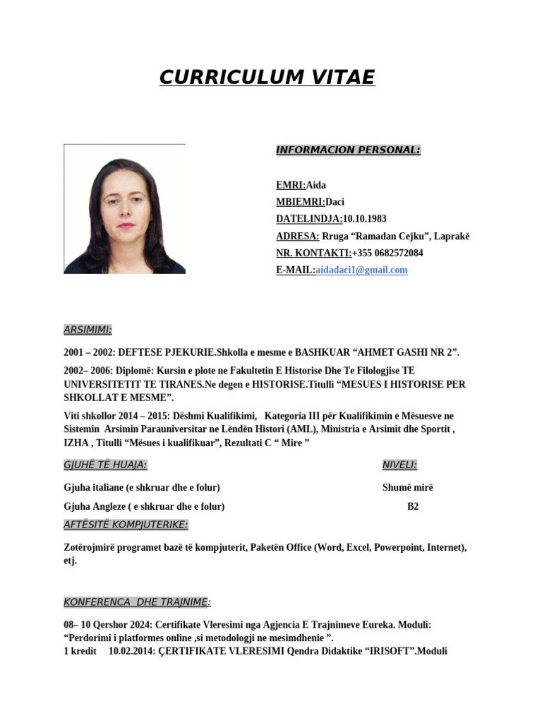 CV Aida Daci Perfunduar | PDF