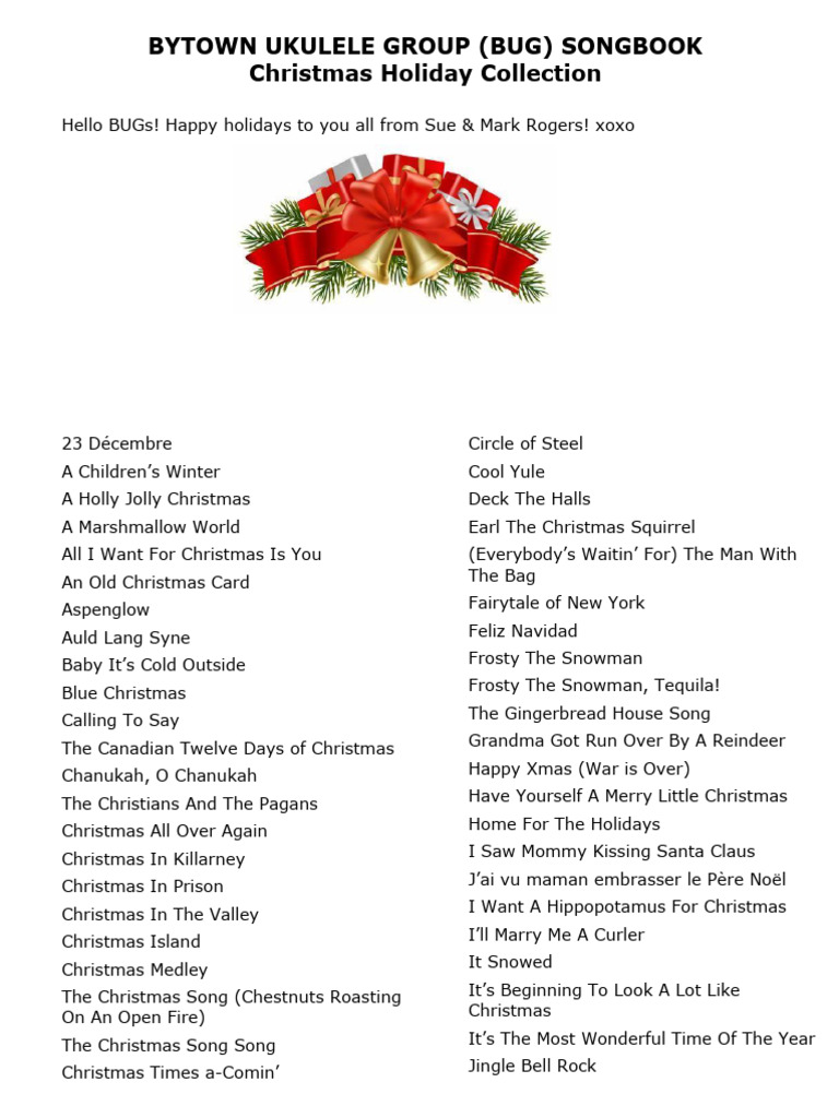 BUG Christmas Holiday SONGBOOK | PDF | Christmas Music | Hanukkah