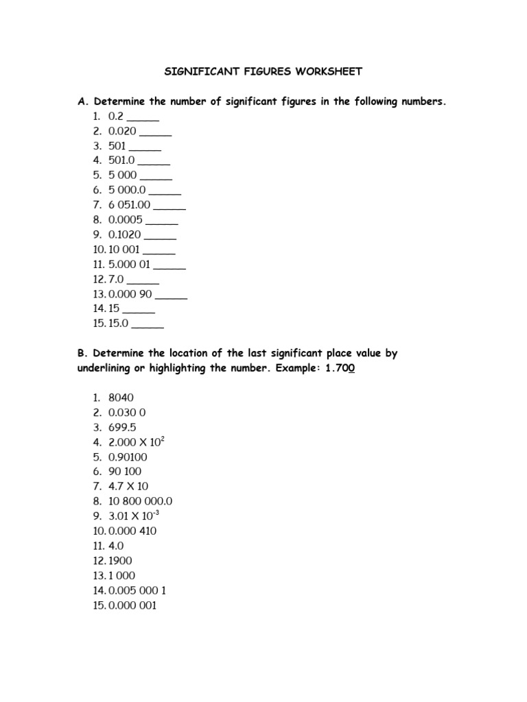 Significant Figures and Scientific Notation Worksheet | PDF