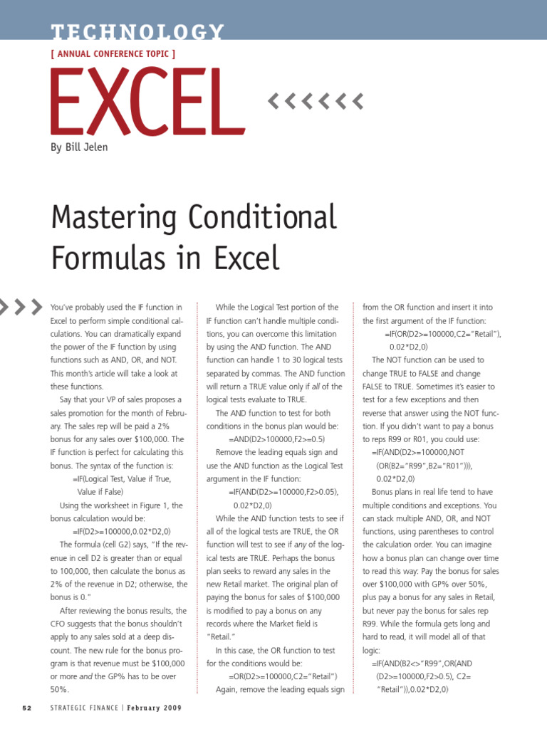 EXCEL Mastering Conditional Formulas in Excel | PDF | Microsoft Excel ...