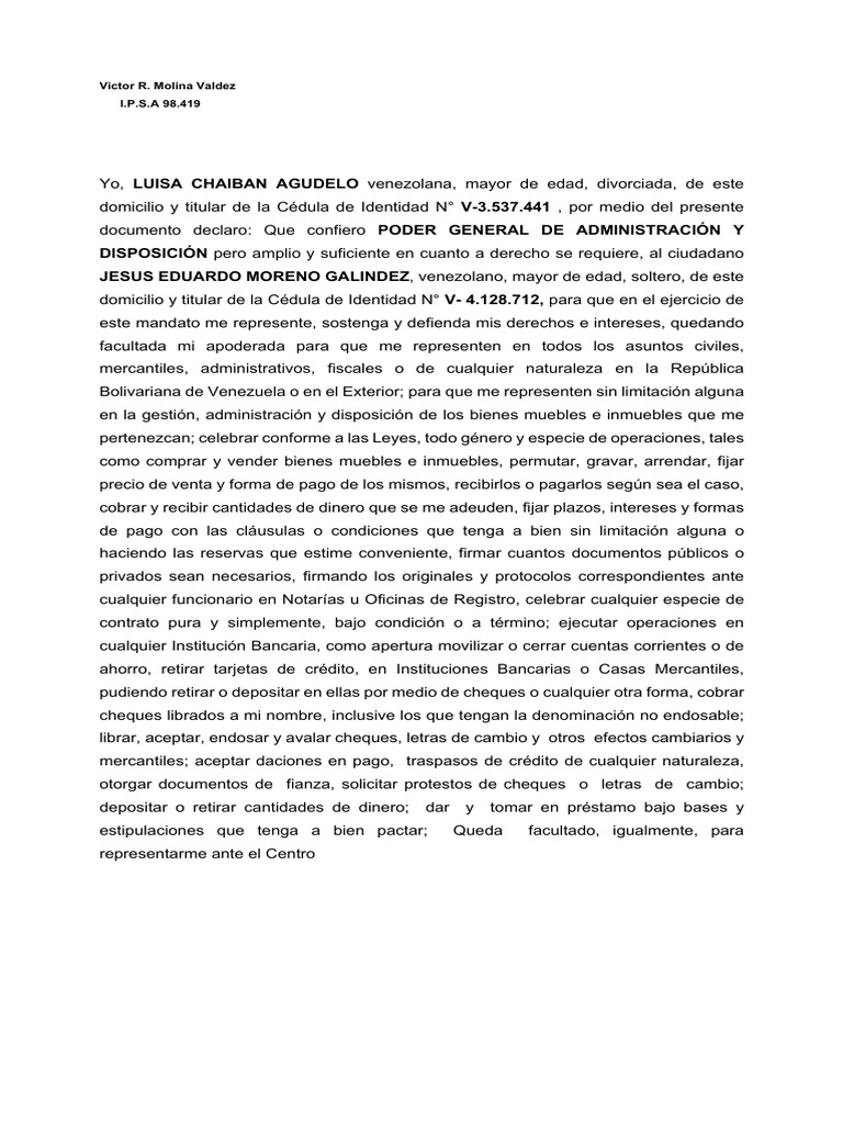 Modelo Poder General n | PDF | Cheque | Pagaré