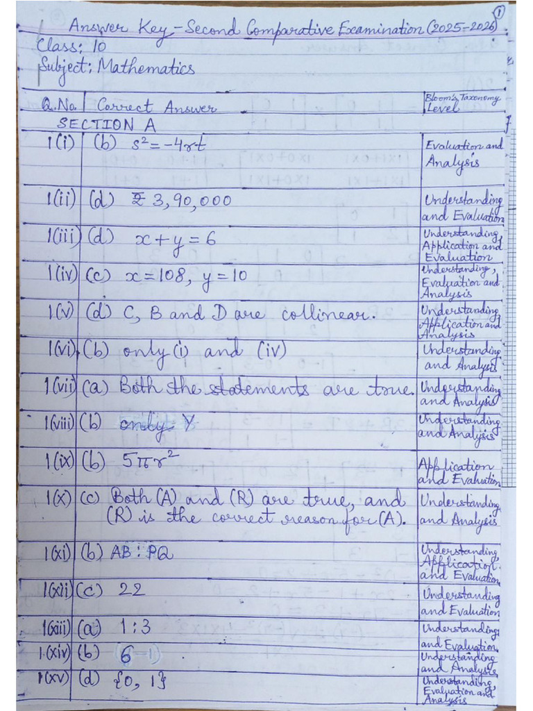 10 Maths 2nd Comparative Solution Key 2025-26 | PDF
