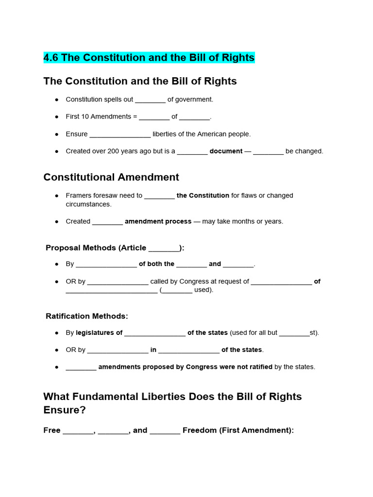 4.6 The Constitution and The Bill of Rights - Blank | PDF | United ...