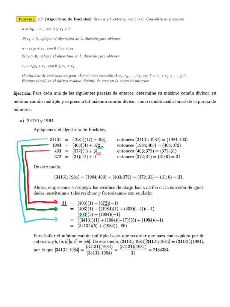 Algoritmo de Euclides Ejemplo | PDF