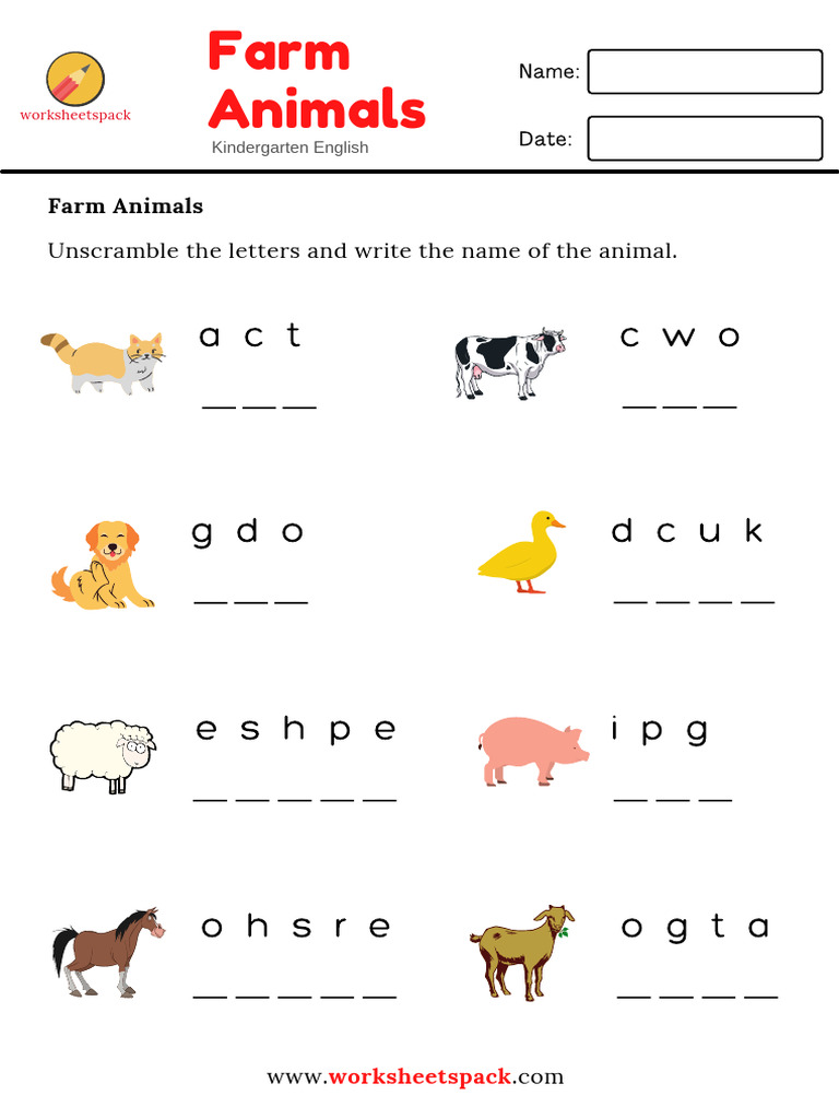 Unscramble The Farm Worksheet | PDF