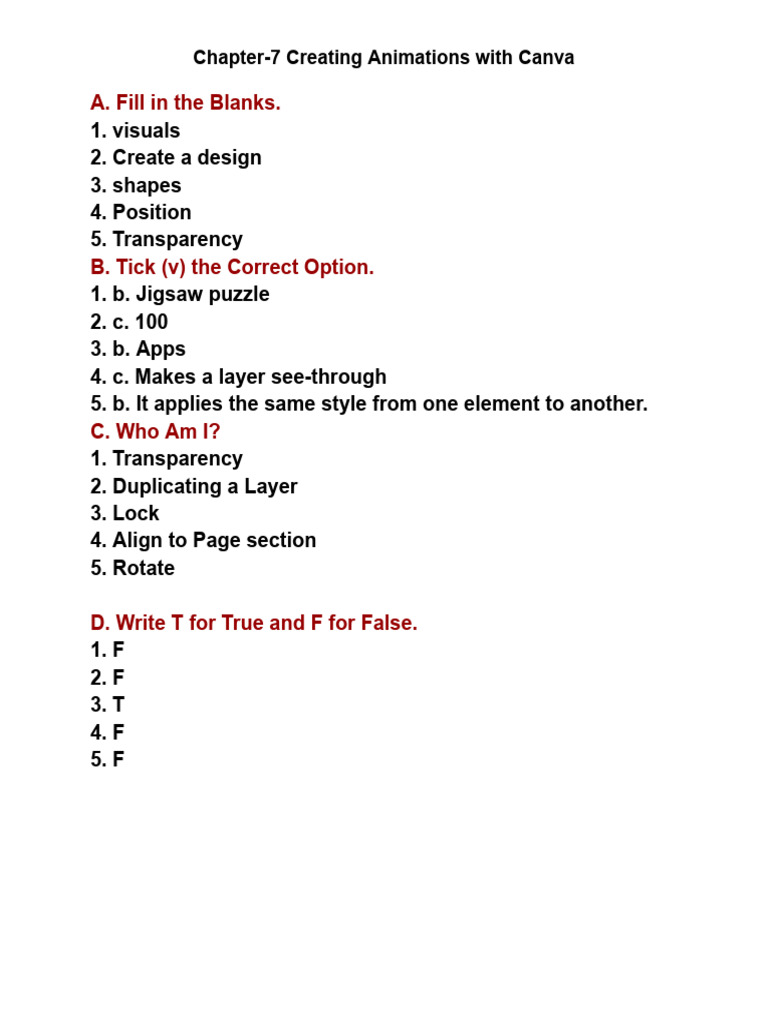 Class 7 Chapter-7 Creating Animations With Canva | PDF
