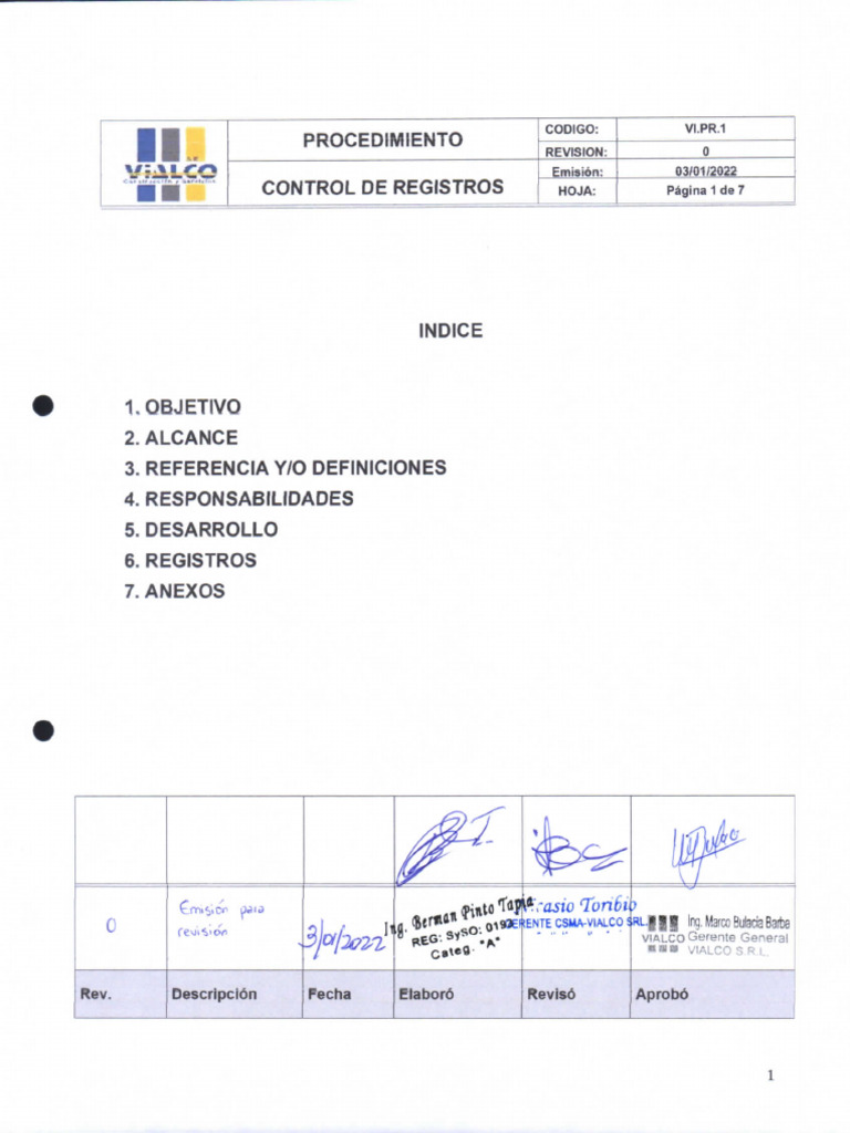 Vi - pr.01 Control de Resgistros Rev.0 | PDF | Sistema de manejo de ...