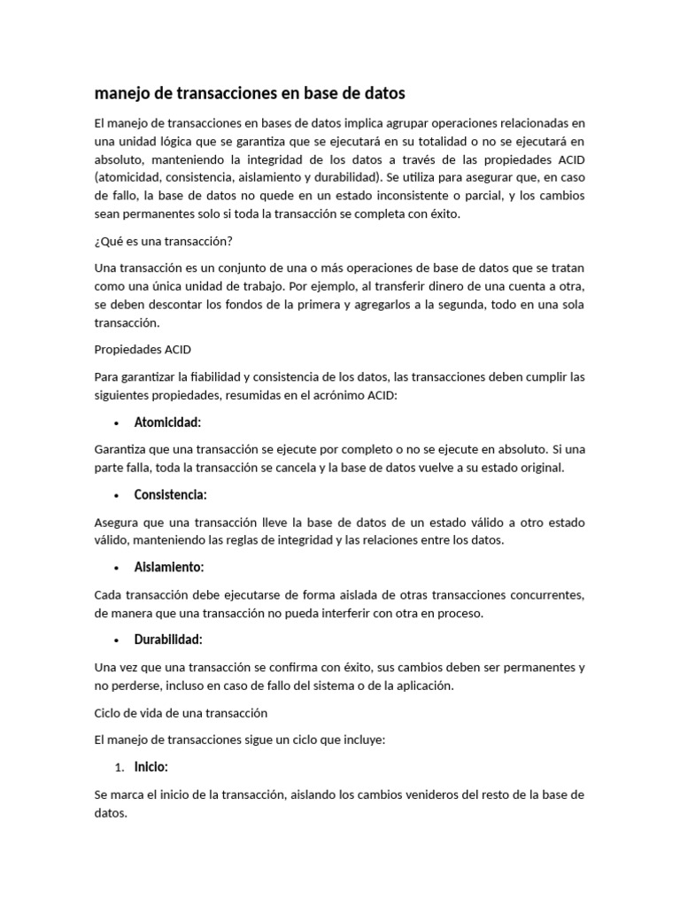 Manejo de Transacciones en Base de Datos | PDF | Autenticación | Bases ...