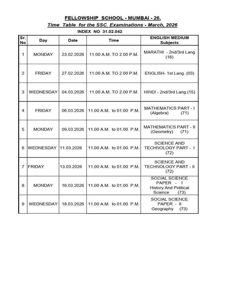 SSC Time Table 2026 | PDF