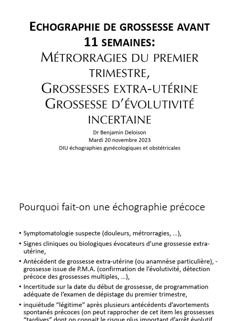 Grossesses Avant 11sa Diu Echo 2023-2 | PDF | Santé maternelle ...