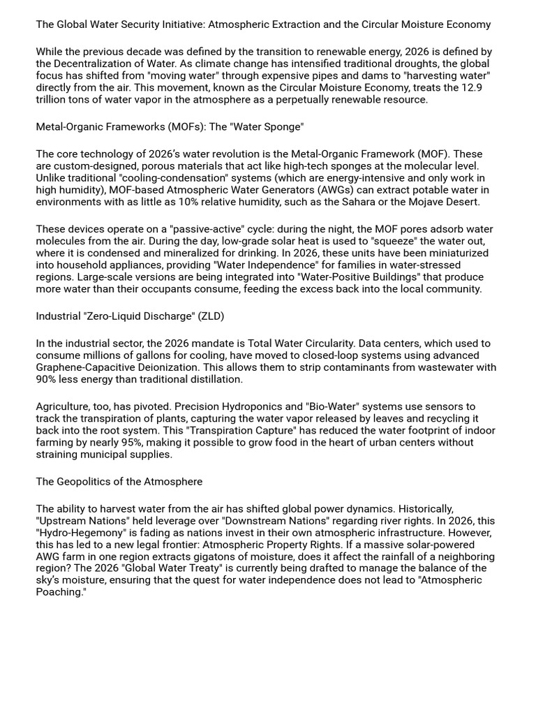 The Global Water Security Initiative - Atmospheric Extraction and The ...