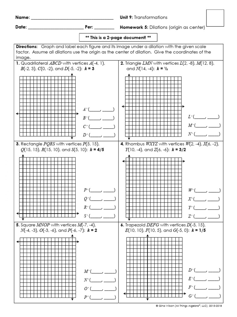 Geometry Honors Dilation Practice New | PDF | Rectangle | Classical ...