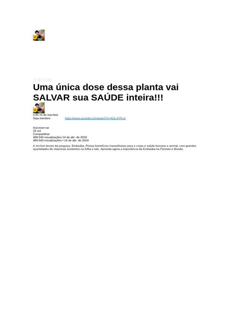 Uma Única Dose Dessa Planta Vai SALVAR Sua SAÚDE Inteira!!! | PDF