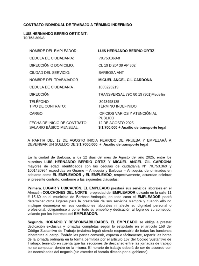 Contrato Individual de Trabajo | PDF | Salario | Derecho laboral