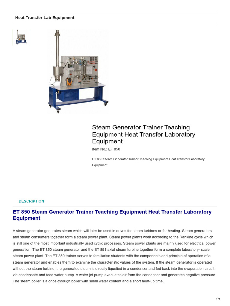 Steam Generator Trainer Didactic Equipment Heat Transfer Experiment ...