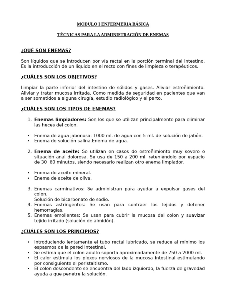 9. Tecnicas Para La Administración de Enemas | PDF | Estreñimiento ...