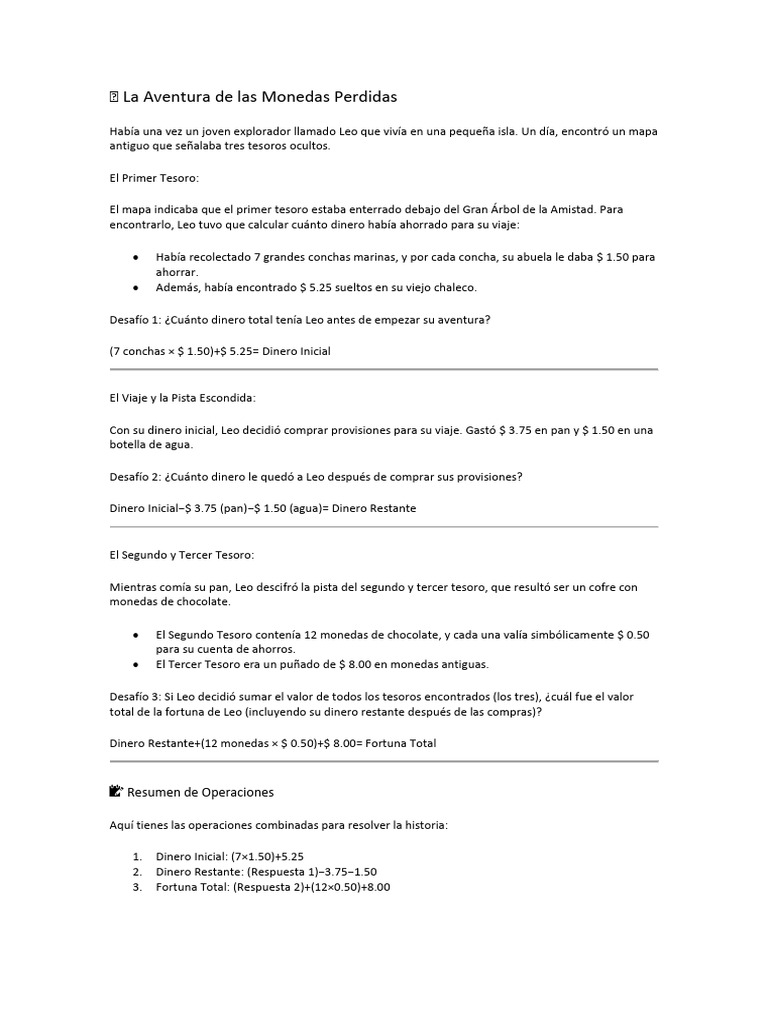 ? La Aventura de Las Monedas Perdidas | PDF