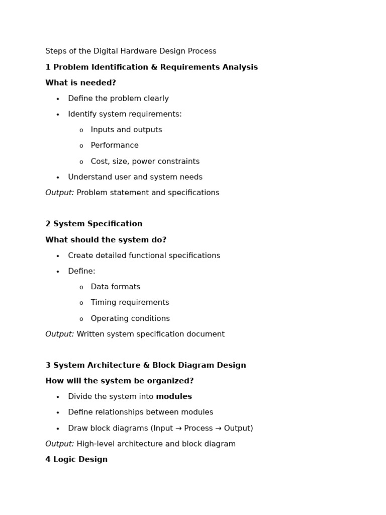 Steps of The Digital Hardware Design Process | PDF