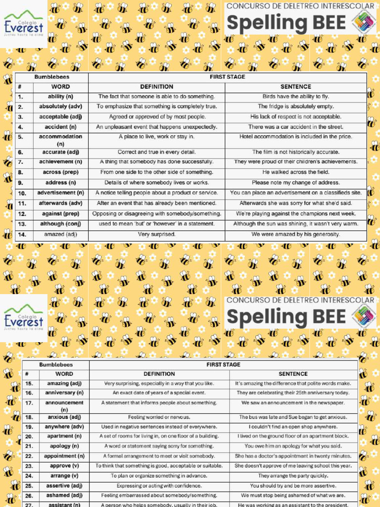 BUMBLE BEES -Spelling Words Part1 | PDF