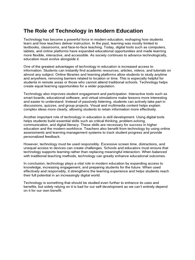 The Role of Technology in Modern Education | PDF | Learning | Teaching ...