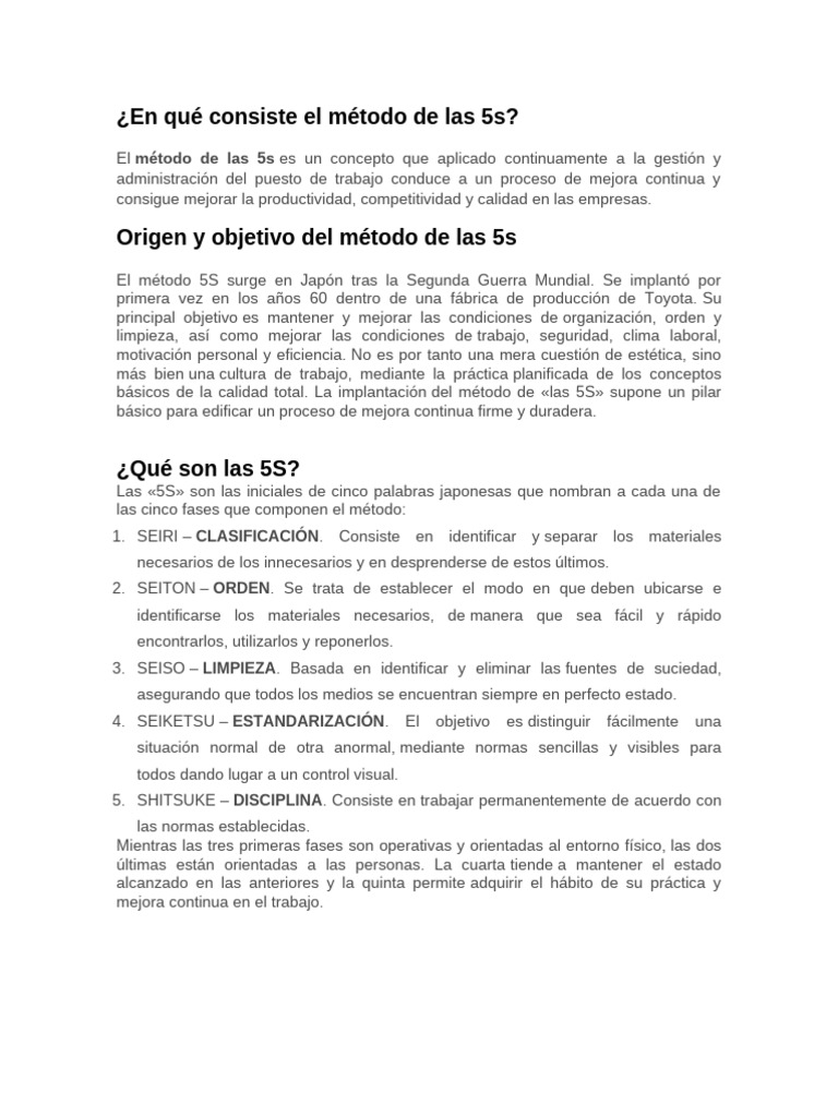 En Qué Consiste El Método de Las 5s | PDF