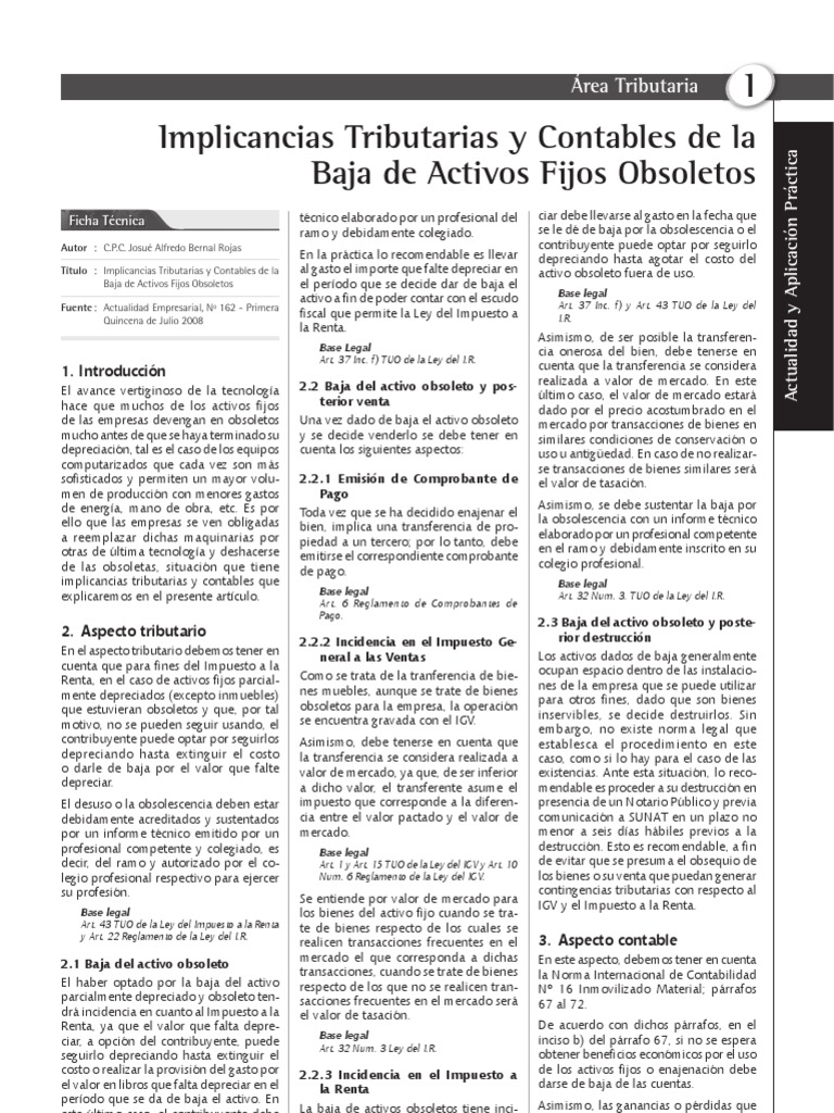 Baja de Activos Fijos Obsoletos | PDF | Impuesto sobre la renta ...