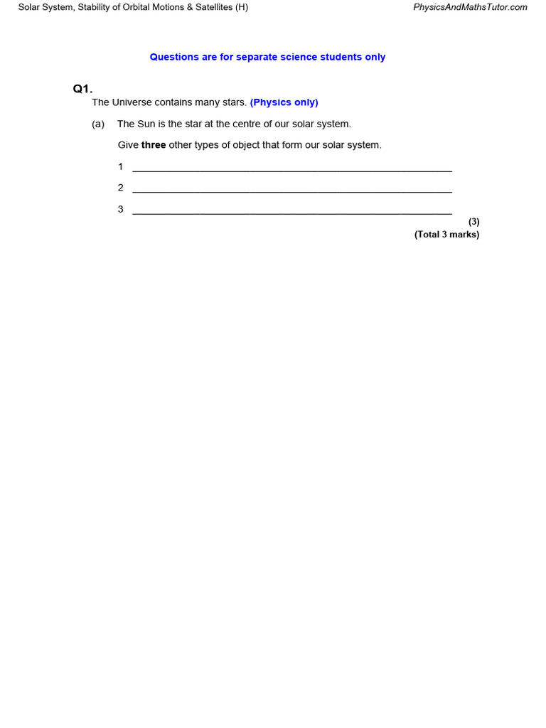 Solar System, Stability of Orbital Motions & Satellites (H) QP | PDF ...