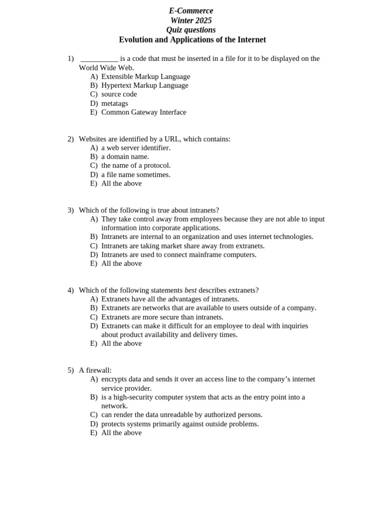 Quiz Questions Internet Applications | PDF | World Wide Web | Internet ...