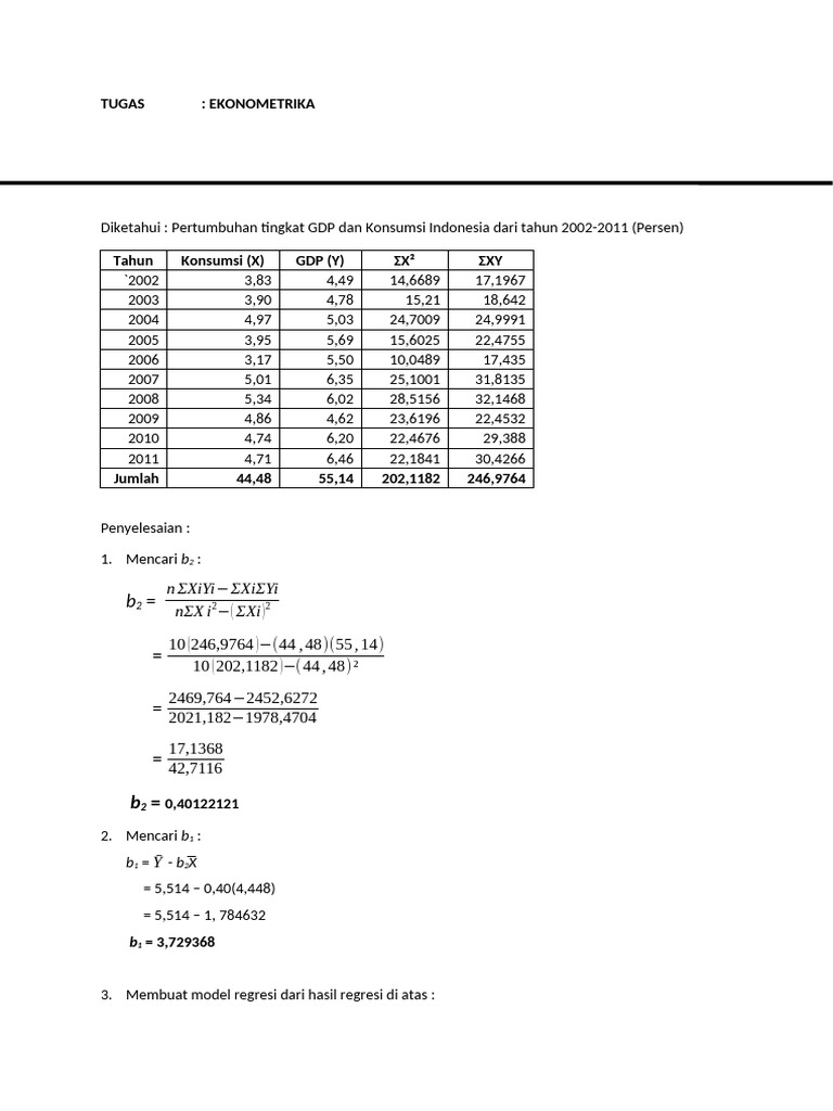 Contoh Perhitungan Model Regresi 2 Variabel | PDF