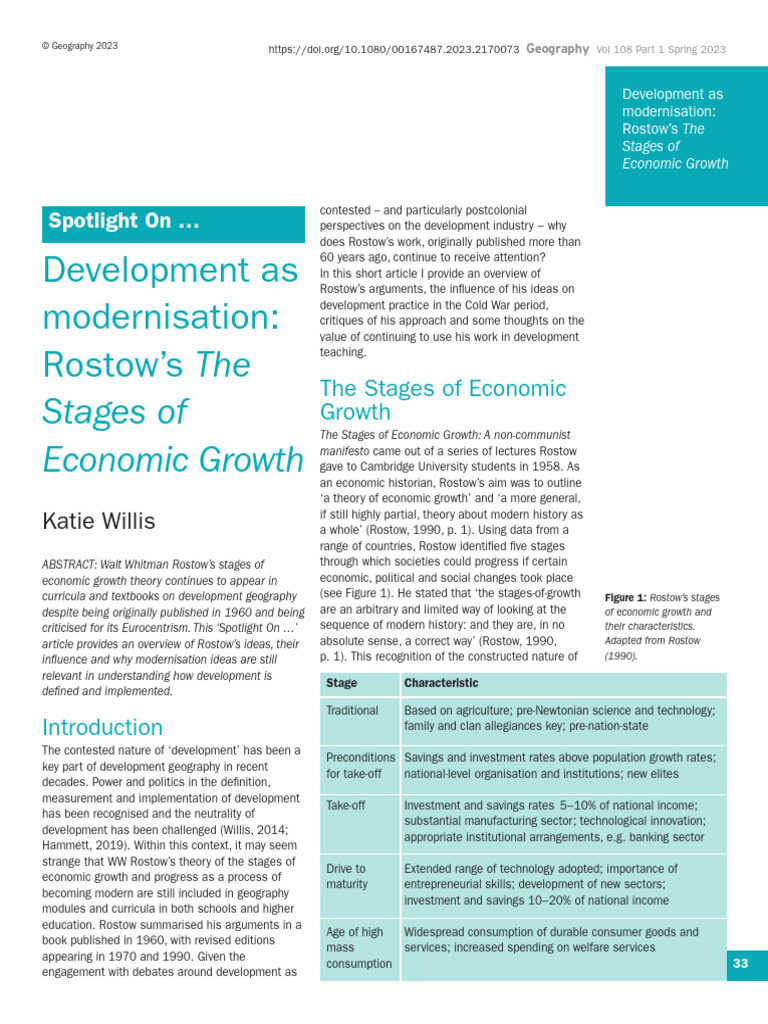 Development As Modernisation, Rostow's The Stages of Economic Growth ...