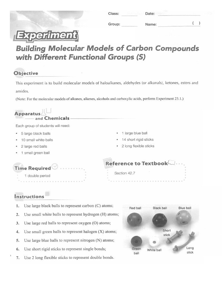 exp. 42.1 Building molecular models of carbon compounds with different ...