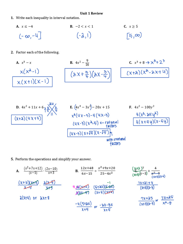 Semester 1 Review Packet 2025 Answers | PDF | Function (Mathematics ...