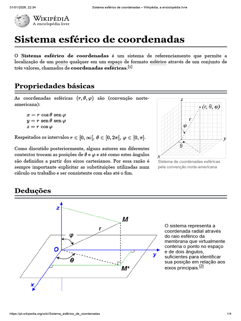 Sistema Esférico de Coordenadas | PDF | Matemática | Geometria Elementar