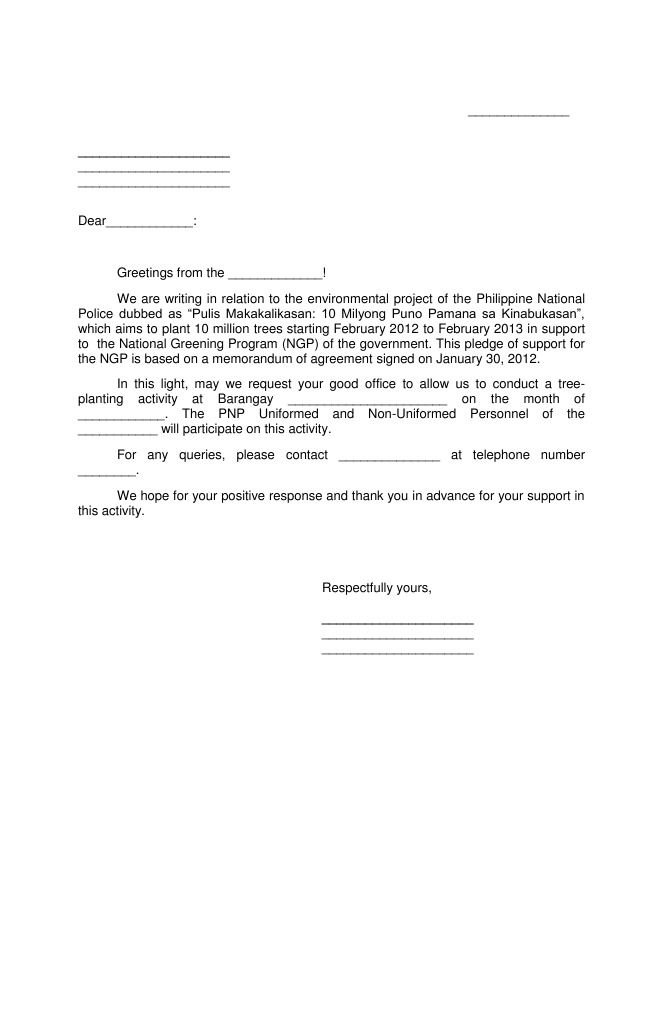 Letter Format For Tree Planting Activity of PNP | PDF