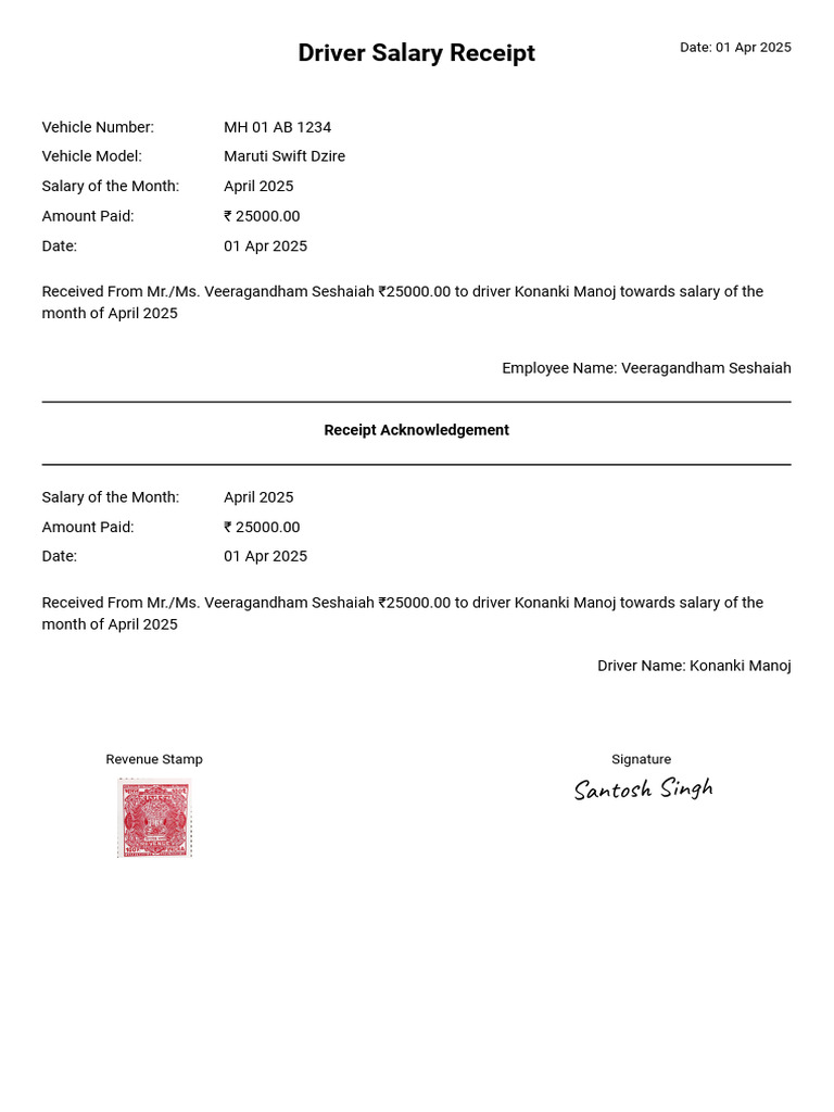 Personal Driver Salary Slip | PDF | Motor Vehicle Manufacturers Of ...