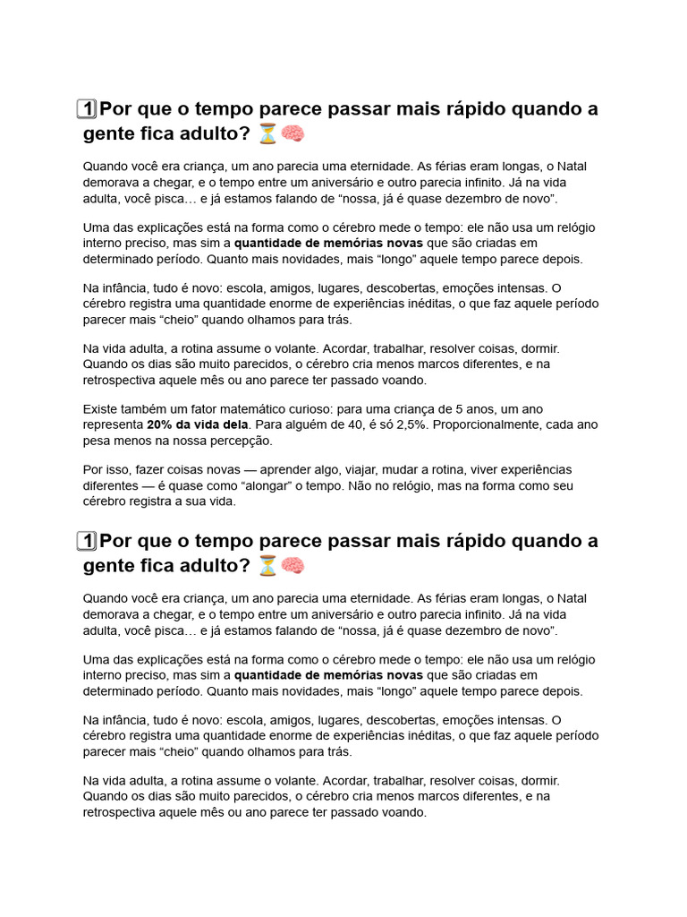 Por Que o Tempo Parece Passar Mais | PDF | Tempo | Cérebro