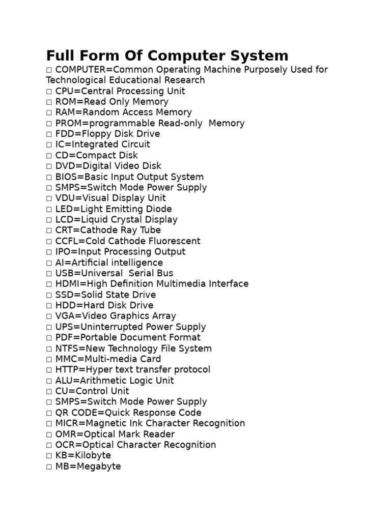 Full Form of Computer System | PDF