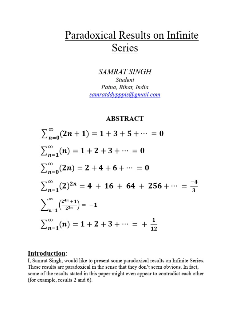 Paradoxical Results On Infinite Series | PDF | Mathematics ...